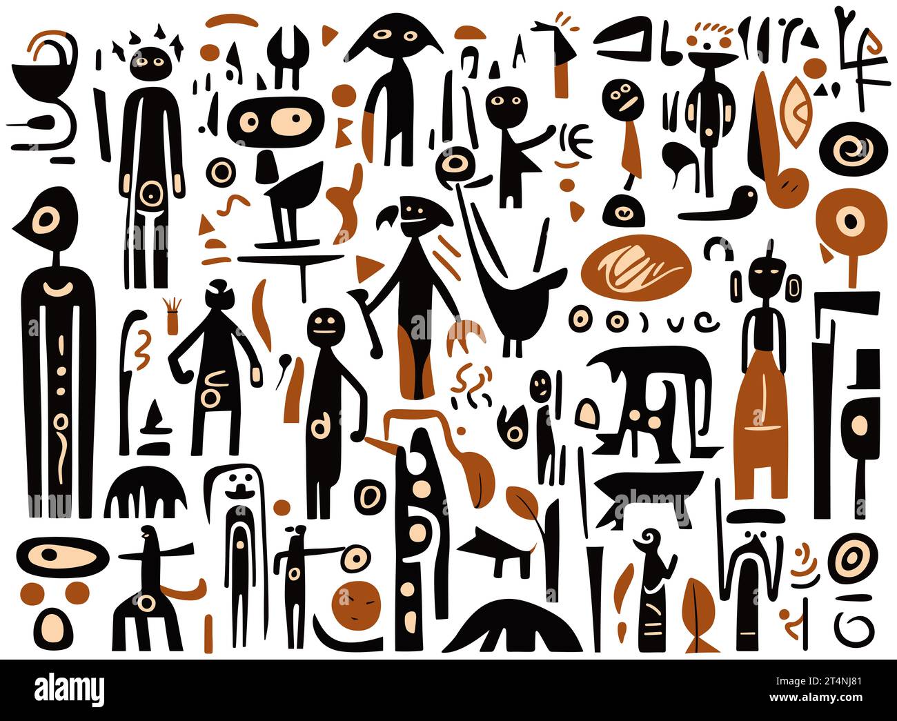 Abstract composition in the style of cave paintings and primitive art ...