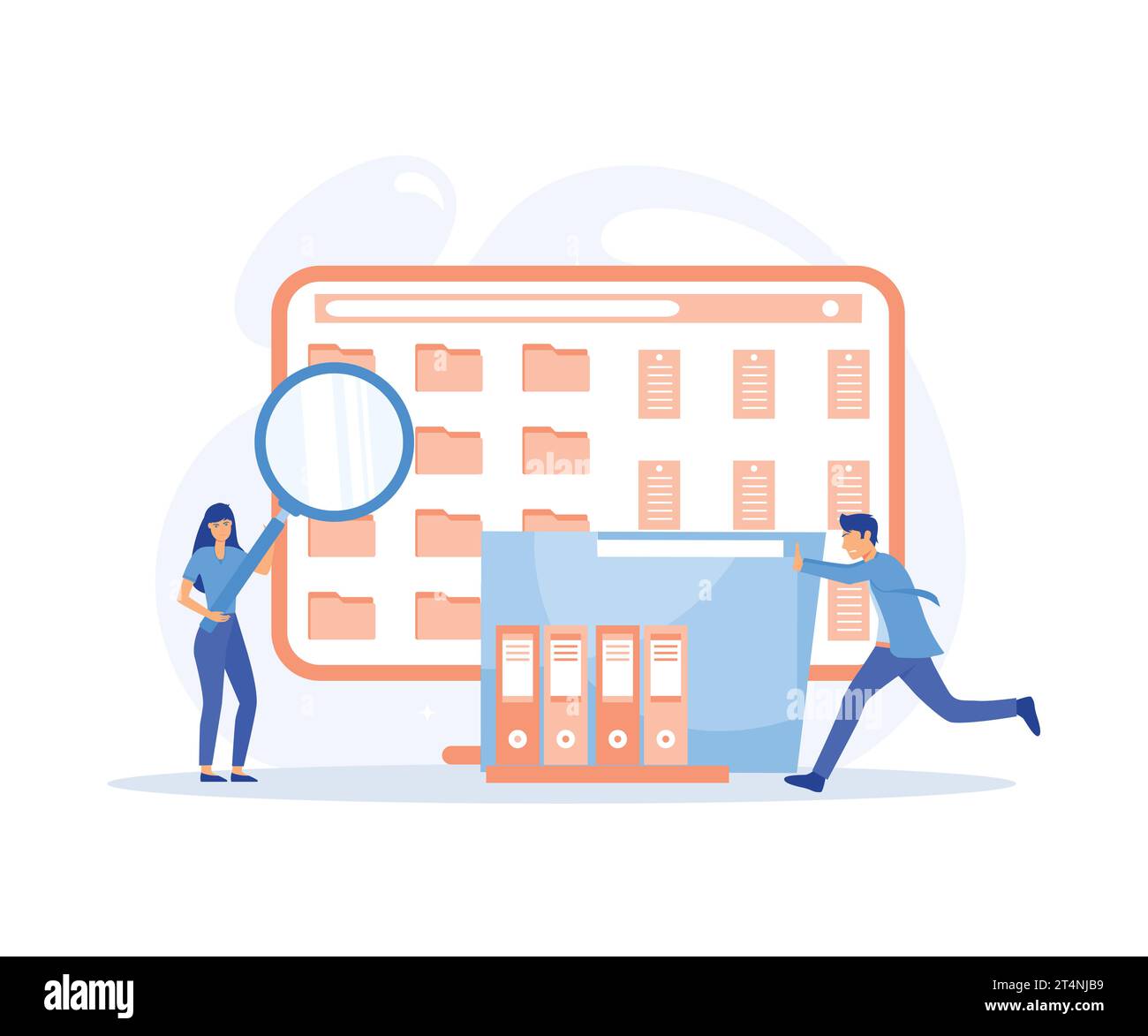 Male worker add files to big folder. Storage and indexing of ...