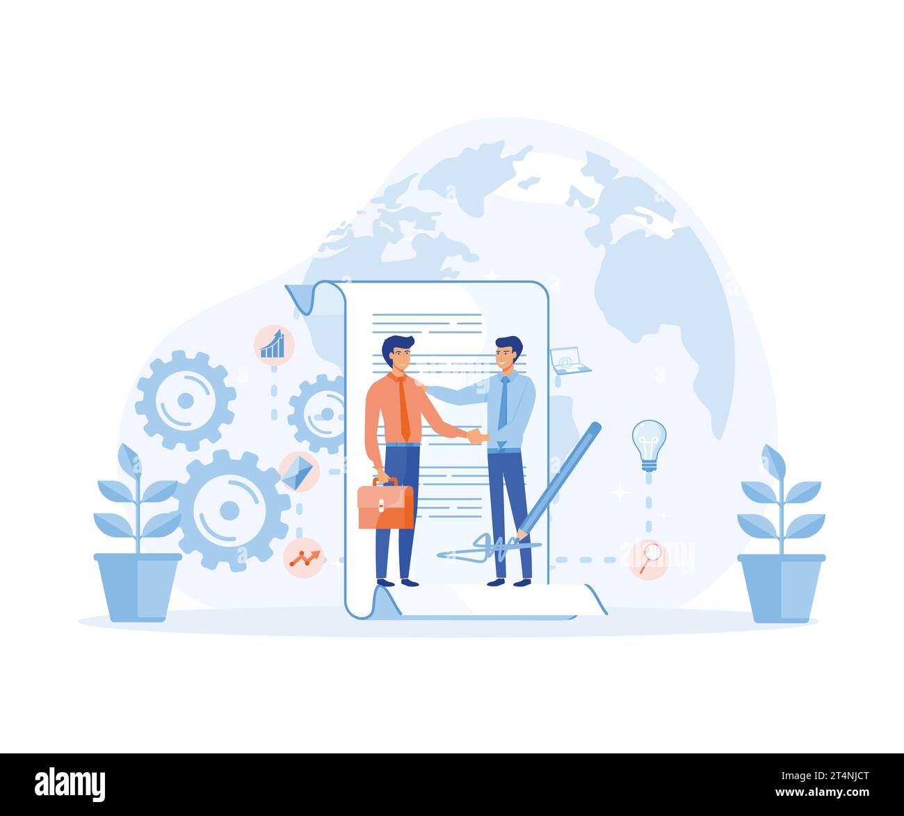 Business agreement concept, Business people standing on a signed ...