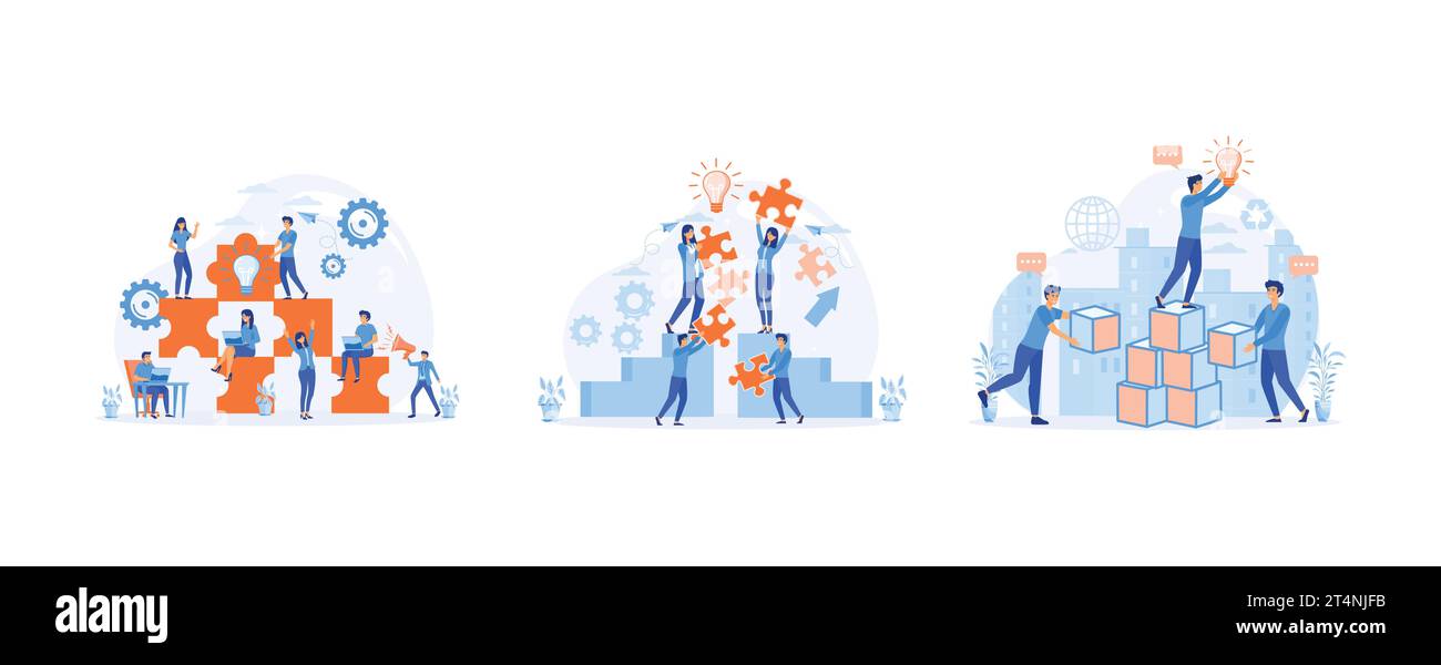 The concept of joint teamwork, team building and brainstorming, people ...