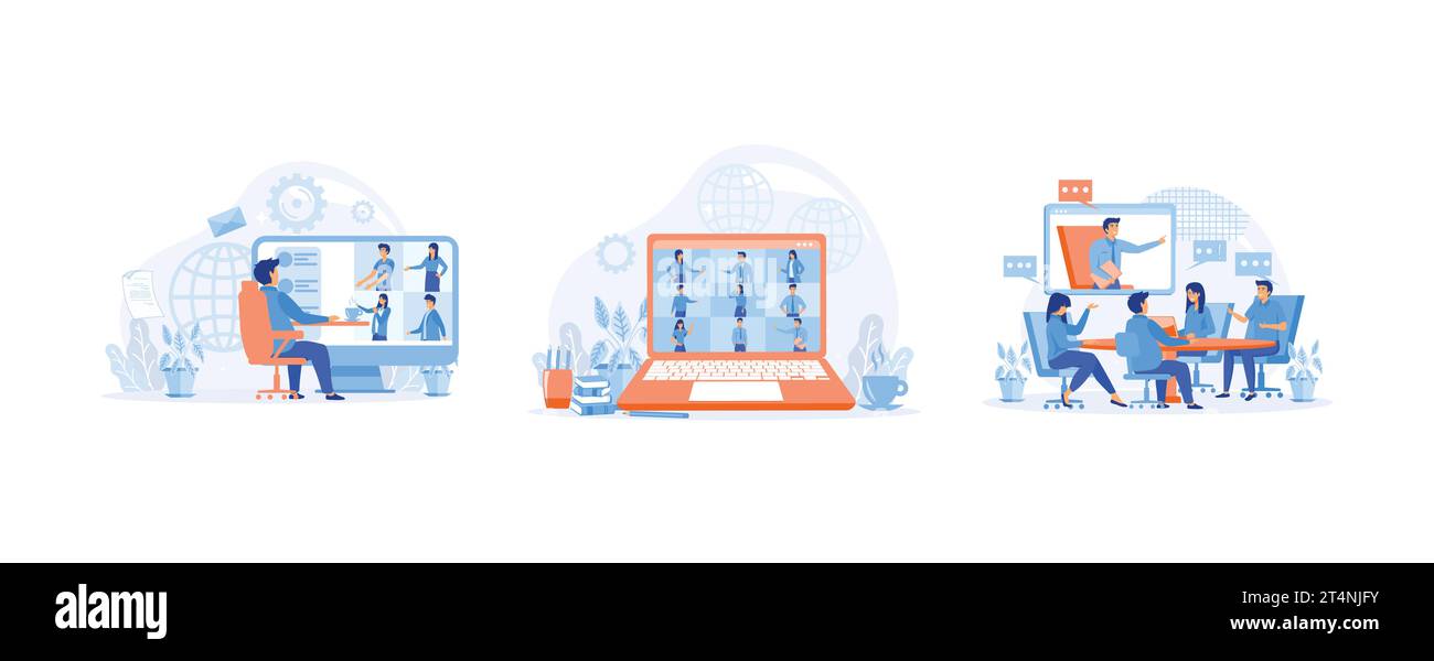 Video conferencing and online communication vector concept. work from ...