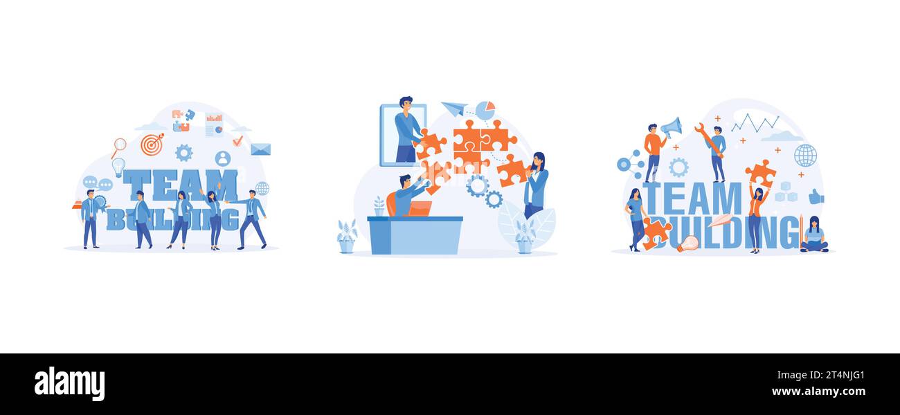 Business concept. team building, teamwork, Idea of communication and cooperation, set flat ...