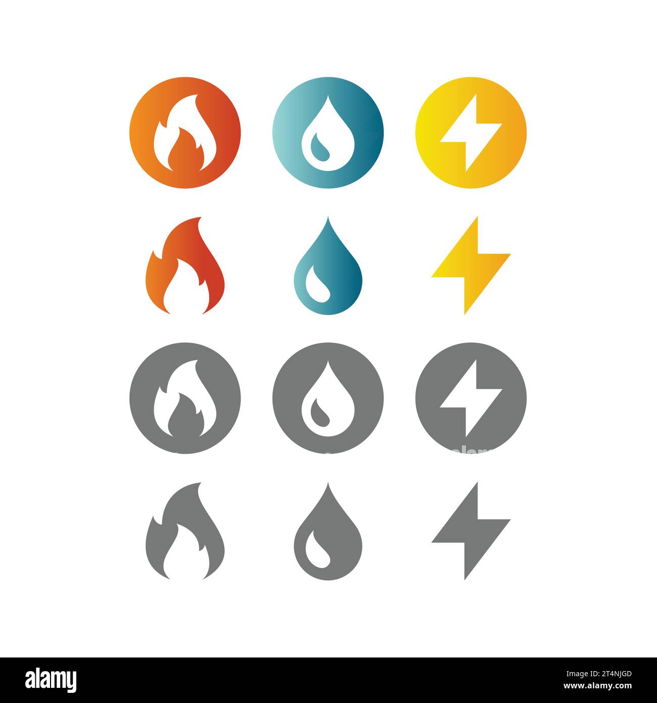 Gas, water and electricity vector icon set. Utilities with fire, drop and bolt icons Stock ...