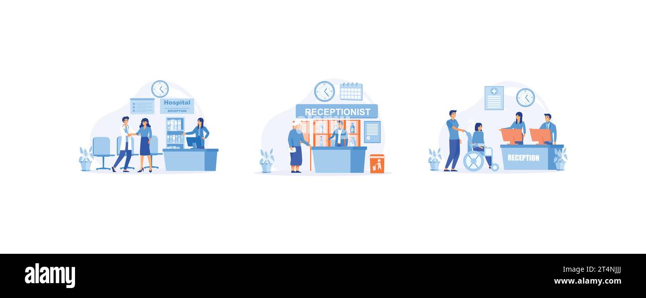 Modern clinic reception, Hospital visit, happy physician and patient ... Modern clinic reception, Hospital visit, happy physician and patient ...