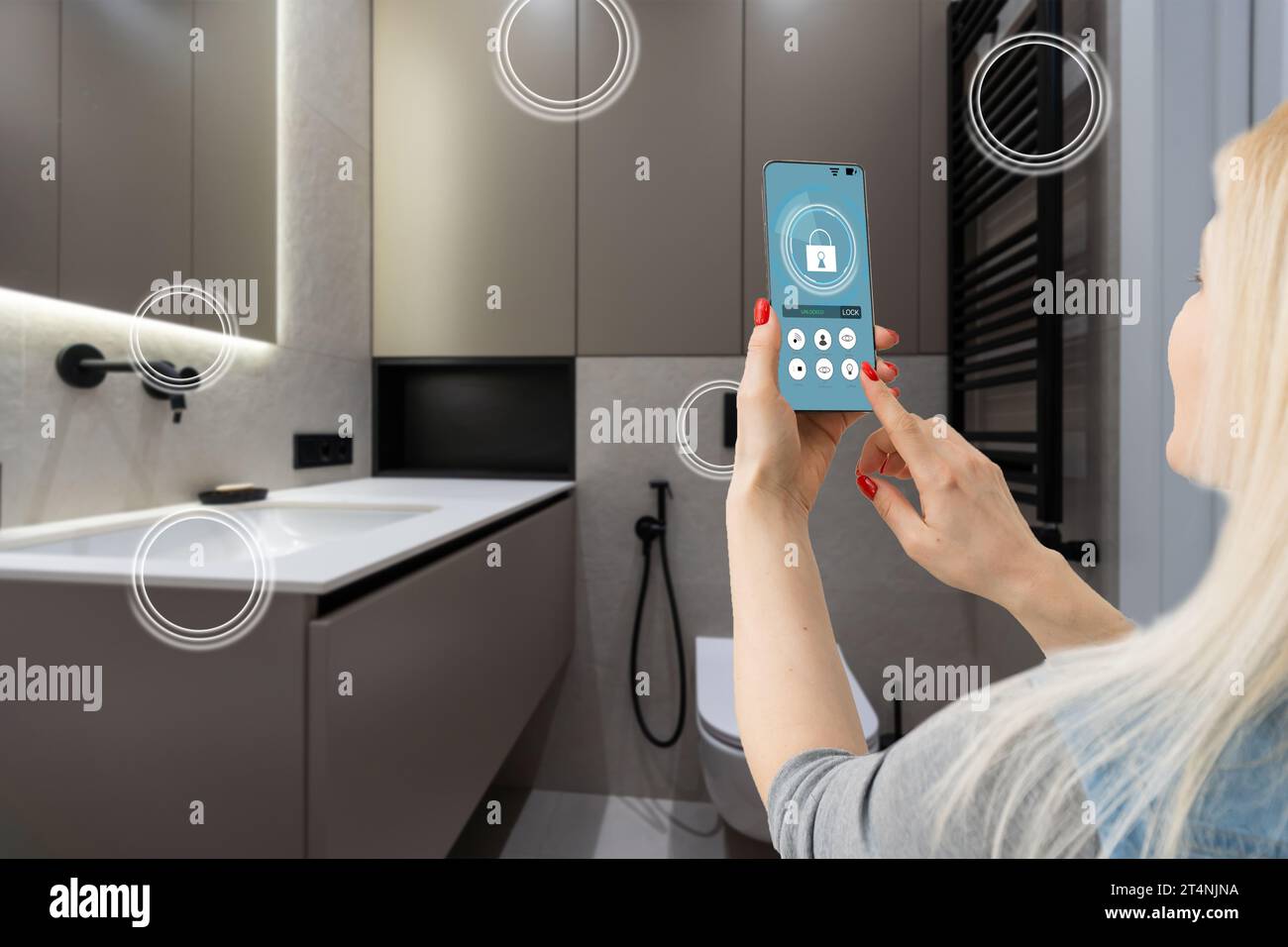 Smart home technology, IoT Internet of Things interface on smartphone ...