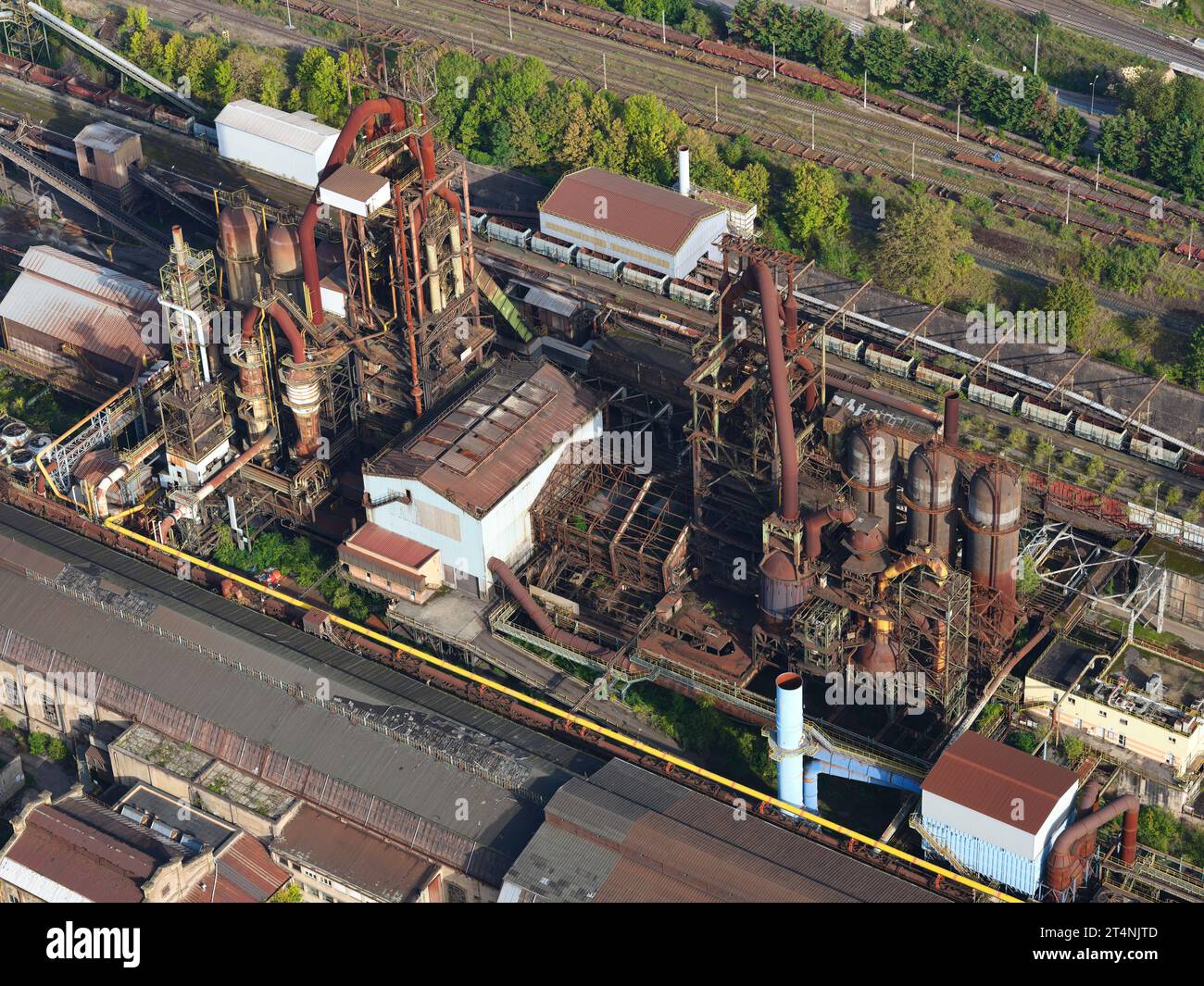 AERIAL VIEW. The blast furnaces at the abandoned steel mills of Hayange ...