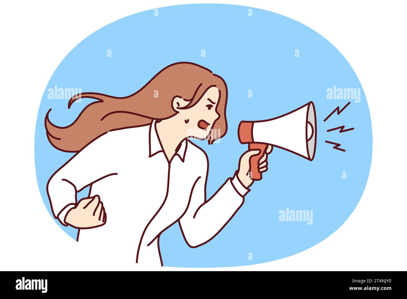 Furious young woman hold megaphone scream loud. Angry girl shout in ...