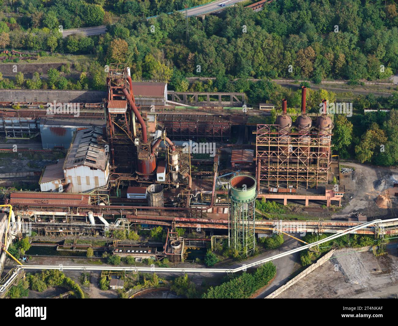 AERIAL VIEW. The blast furnaces at the abandoned steel mills of Hayange ...