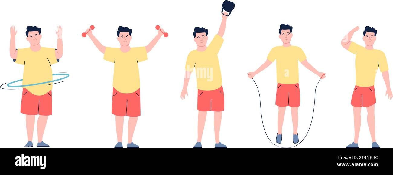 Fat person athlete doing exercises. Plump of fat man training engaged ...