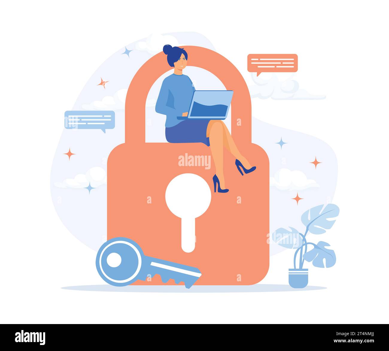 Cyber security concept, Data security, protected access control, privacy data protection, flat ...