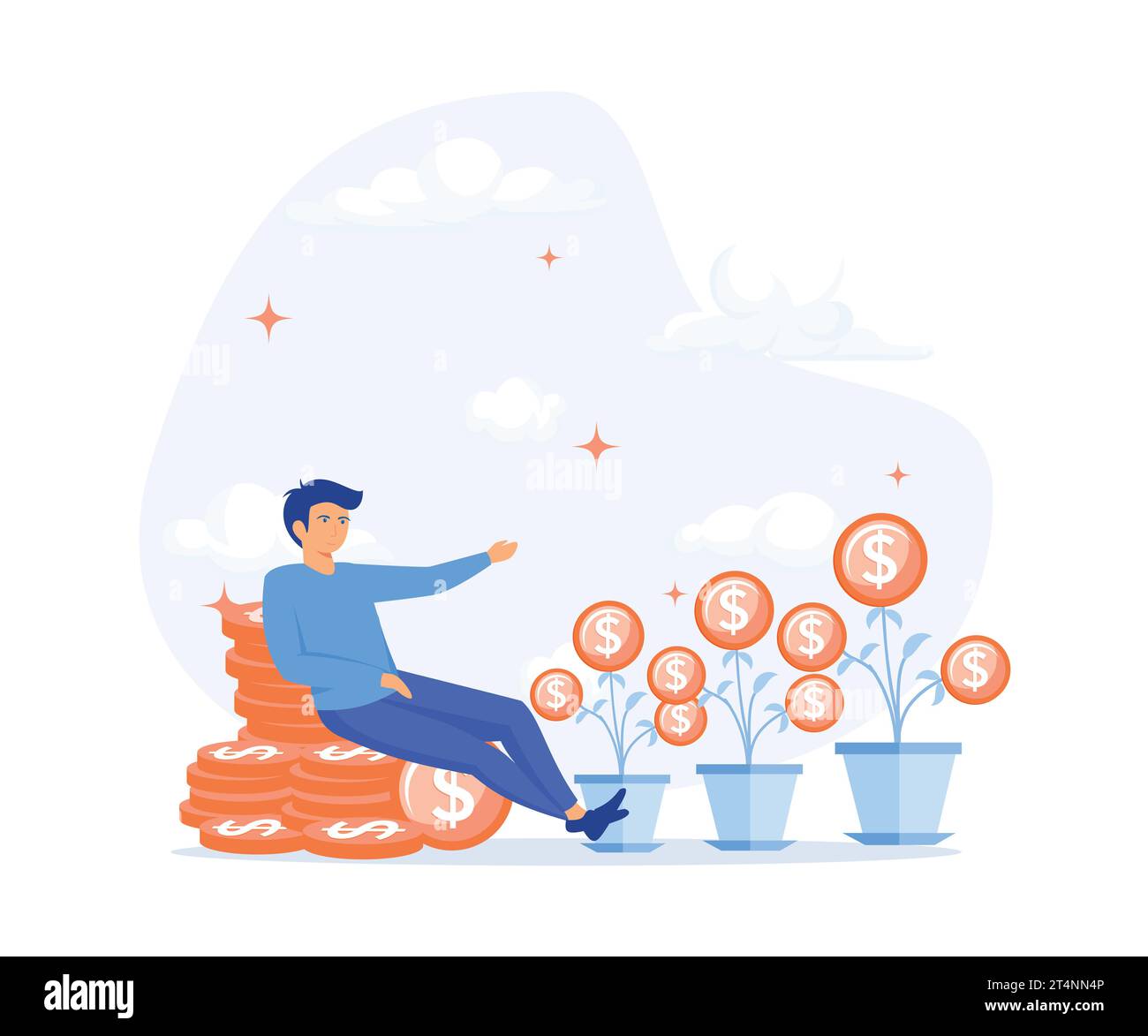 Passive income and salary concept, Businessman relaxes waiting for the ...
