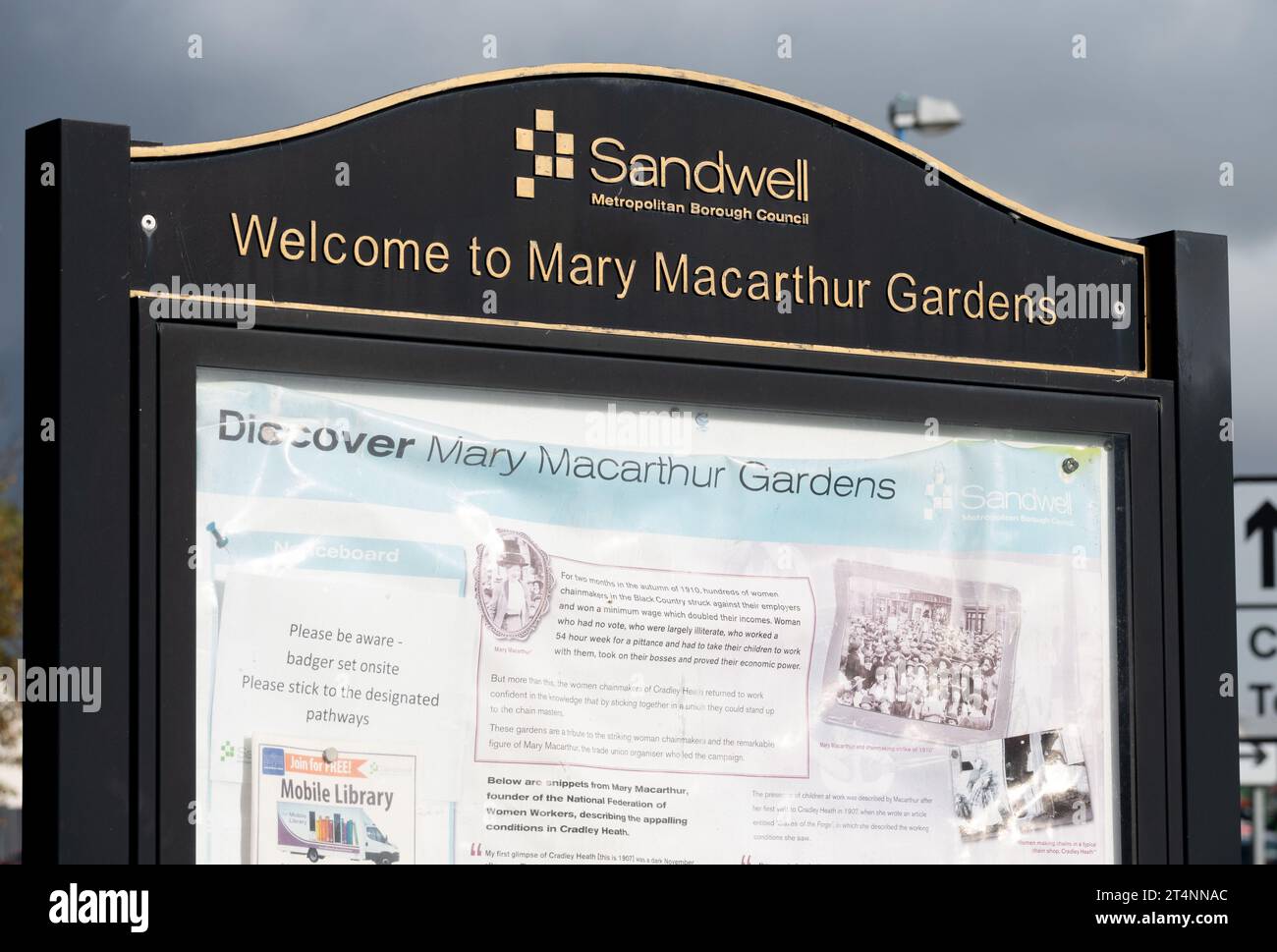 Mary Macarthur Gardens sign, Cradley Heath, West Midlands, England, UK ...