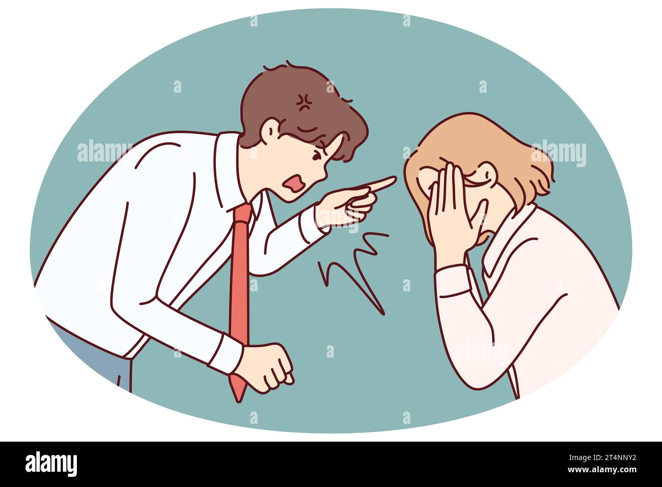 Furious businessman scolding stressed female employee at workplace ...