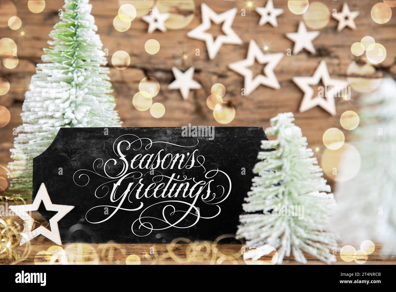 Christmas Trees, Rustic Holiday Background With Sign With Text Seasons ...
