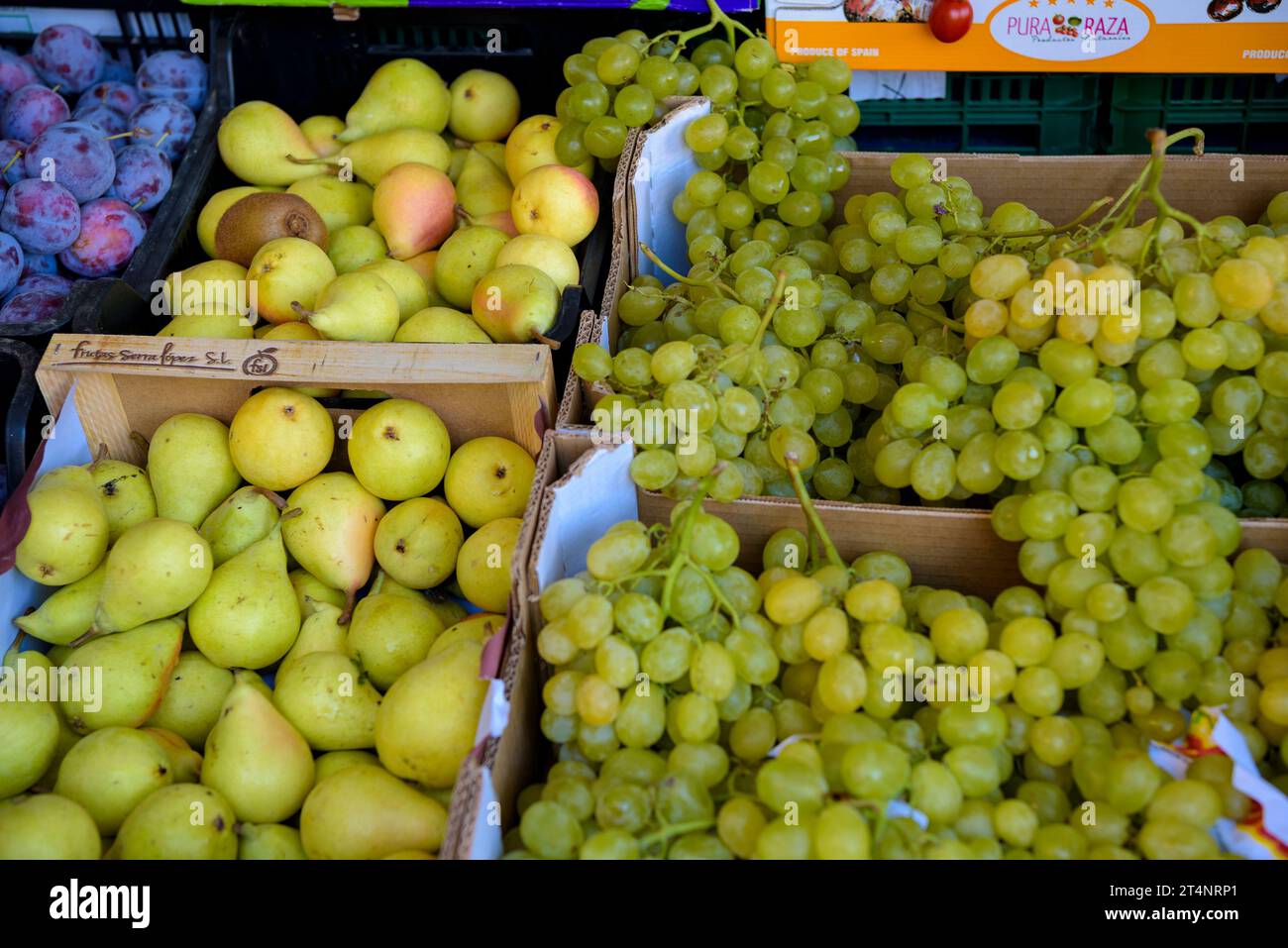 Detail of a fruits and vegetables stall at the weekly market in the ...