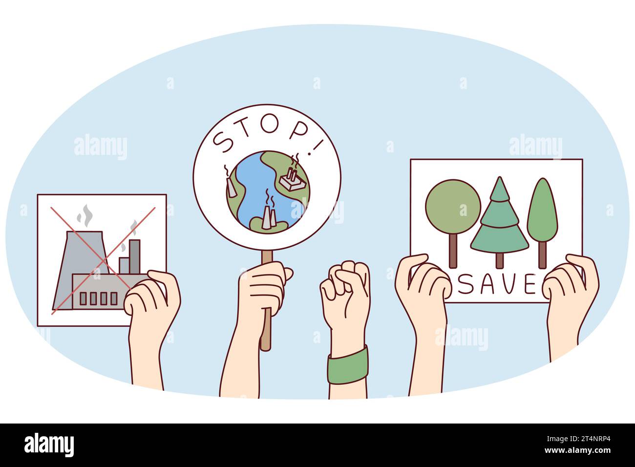 Hands of people showing posters and placards for planet protection ...