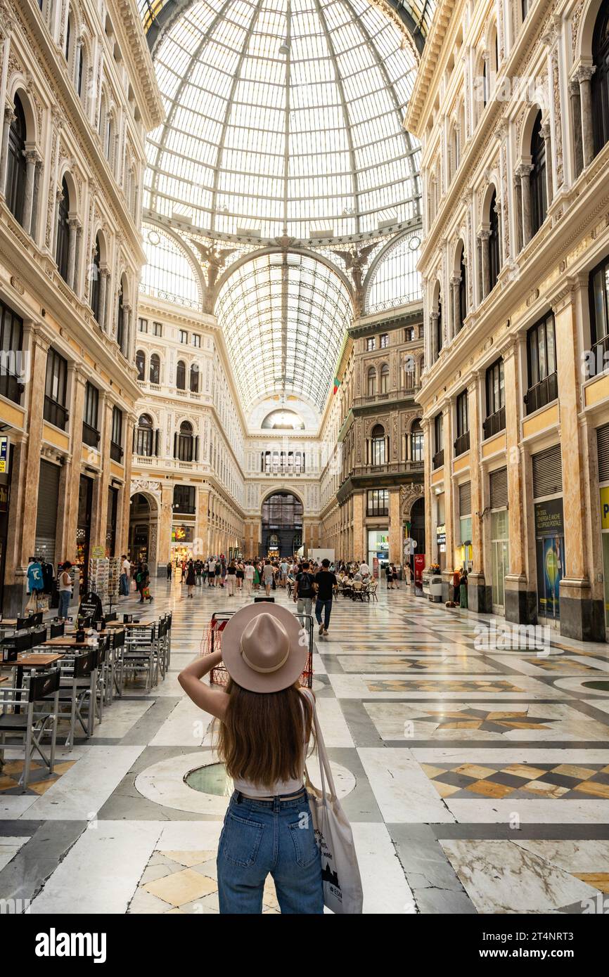 Interior view of Galleria Umberto I, a public shopping gallery in Naples, Italy. Built between ...