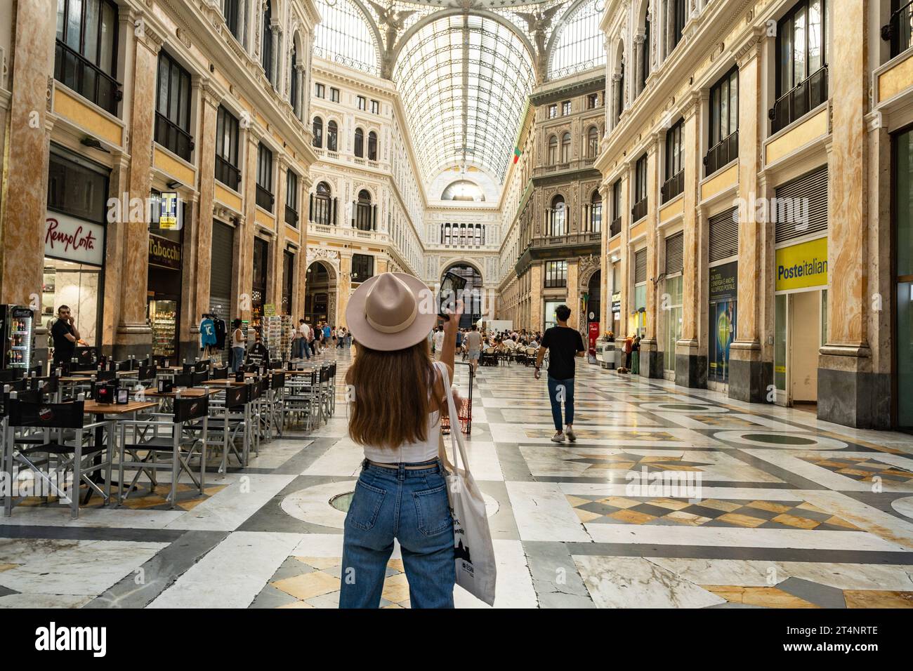 Interior view of Galleria Umberto I, a public shopping gallery in Naples, Italy. Built between ...