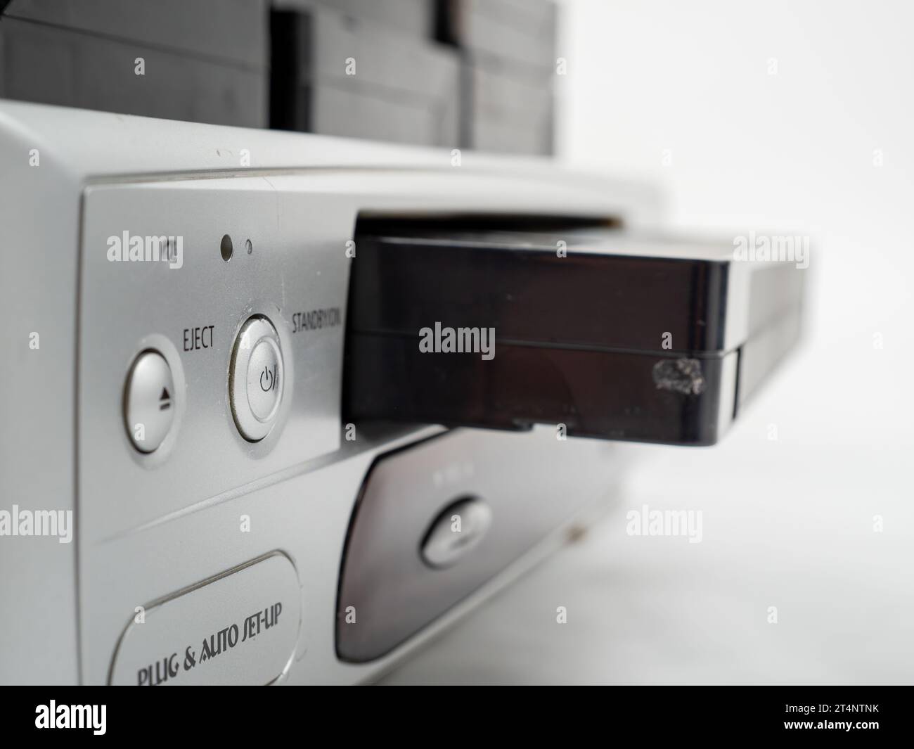 VHS cassette video recorder on a white background. Retro video recorder ...