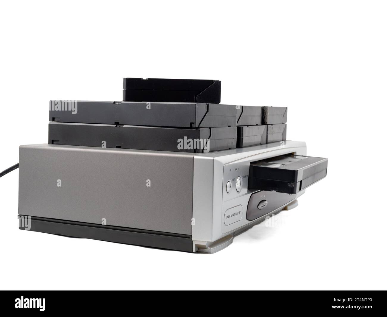 VHS cassette video recorder on a white background. Retro video recorder ...