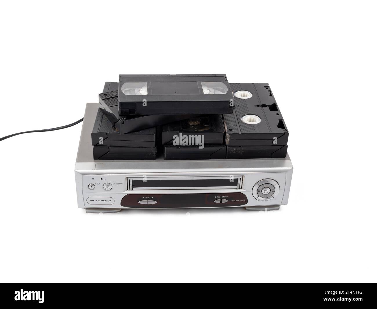 VHS cassette video recorder on a white background. Retro video recorder ...