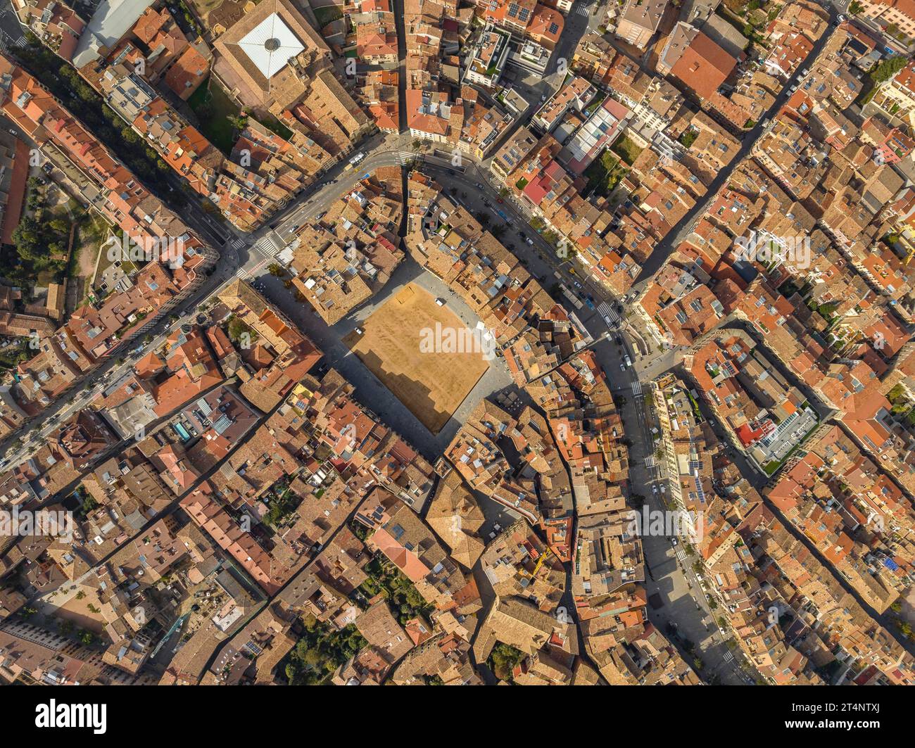 Aerial overhead view of the Plaça Major square, also called Mercadal de ...