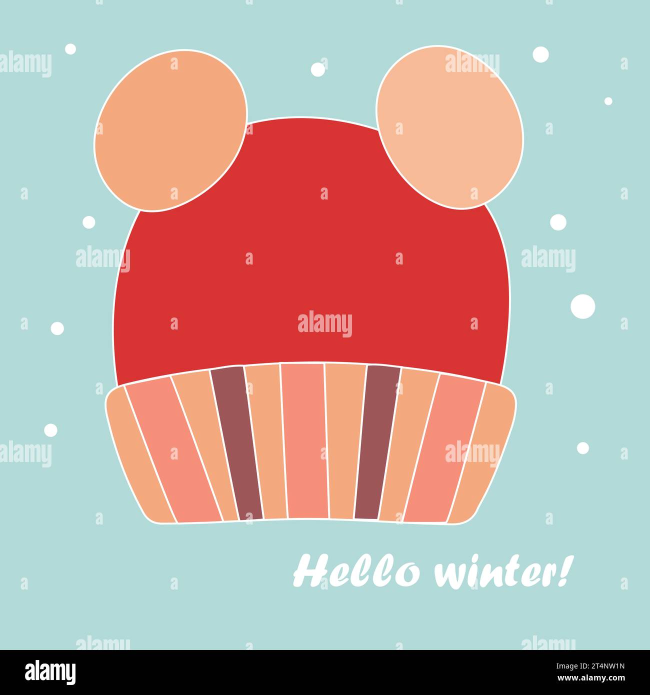 Winter children's hat with buboes. Hello winter. Flat vector ...