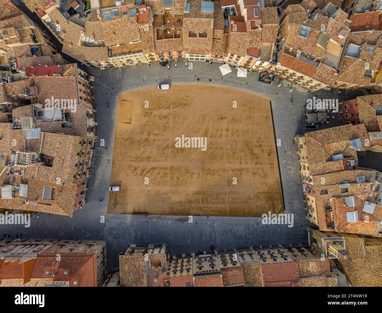 Aerial overhead view of the Plaça Major square, also called Mercadal de ...
