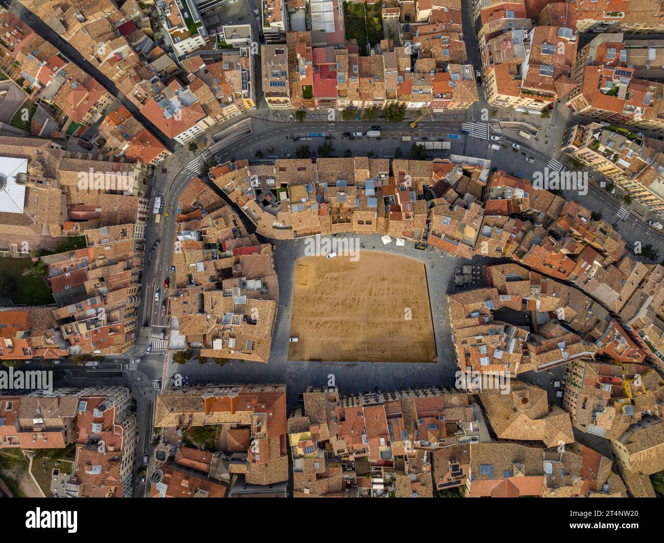 Aerial overhead view of the Plaça Major square, also called Mercadal de ...