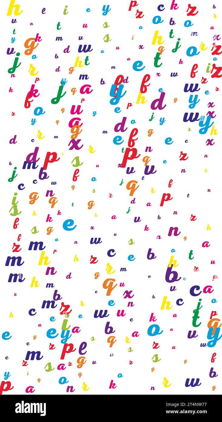Falling letters of English language. Colorful childish flying ...