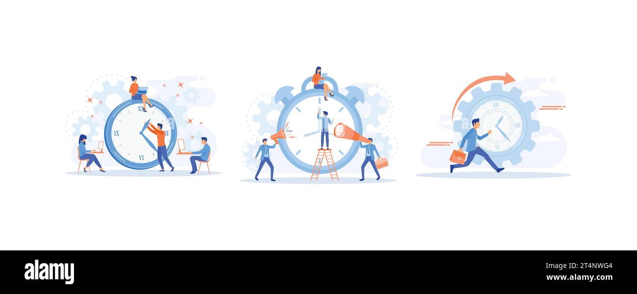 Time management, control, Businessman run along gear in form of clock ...