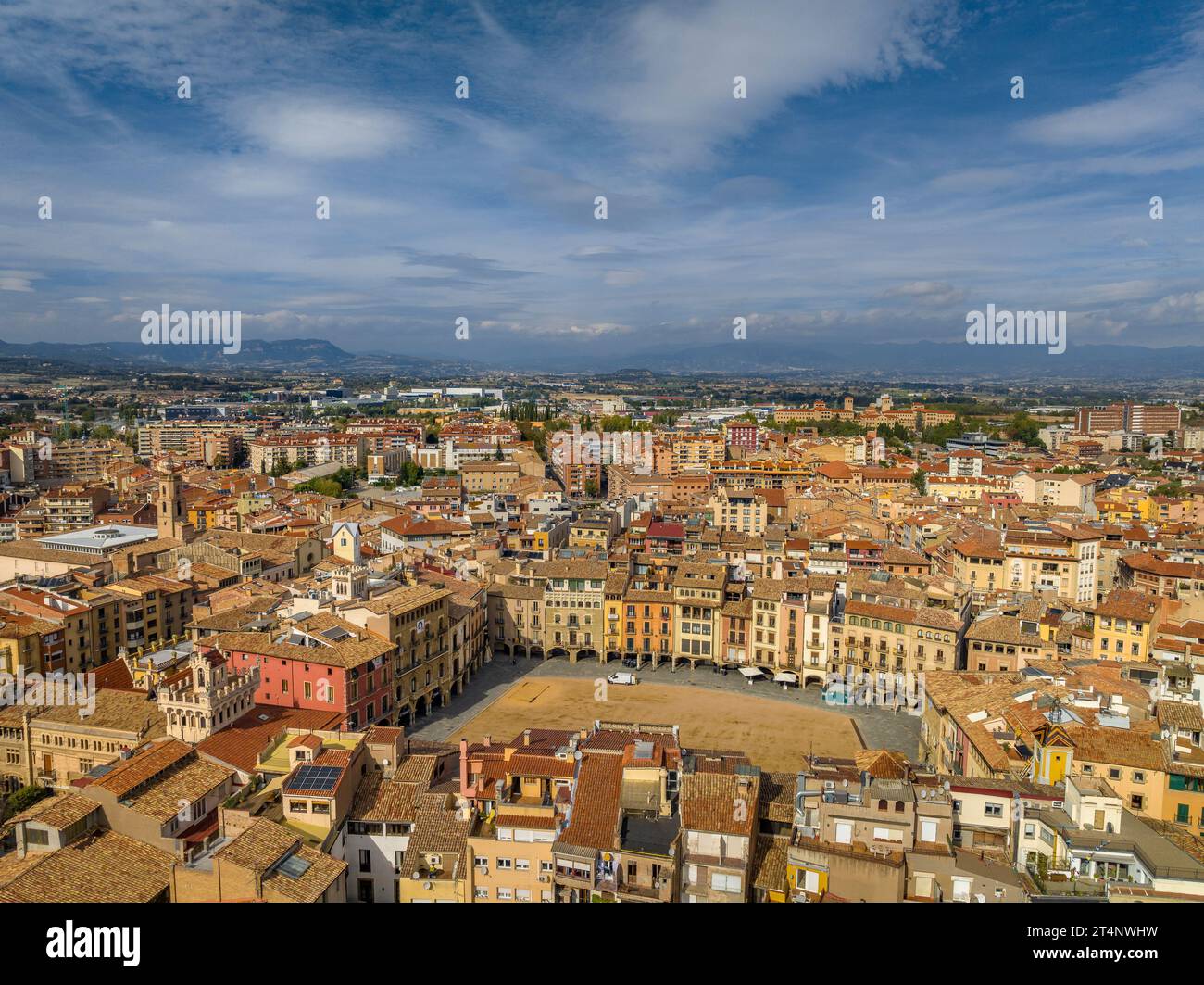 Aerial view of the Plaça Major square, also called Mercadal de Vic ...
