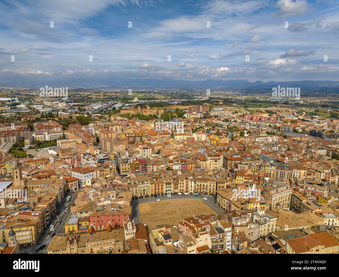 Aerial view of the Plaça Major square, also called Mercadal de Vic ...