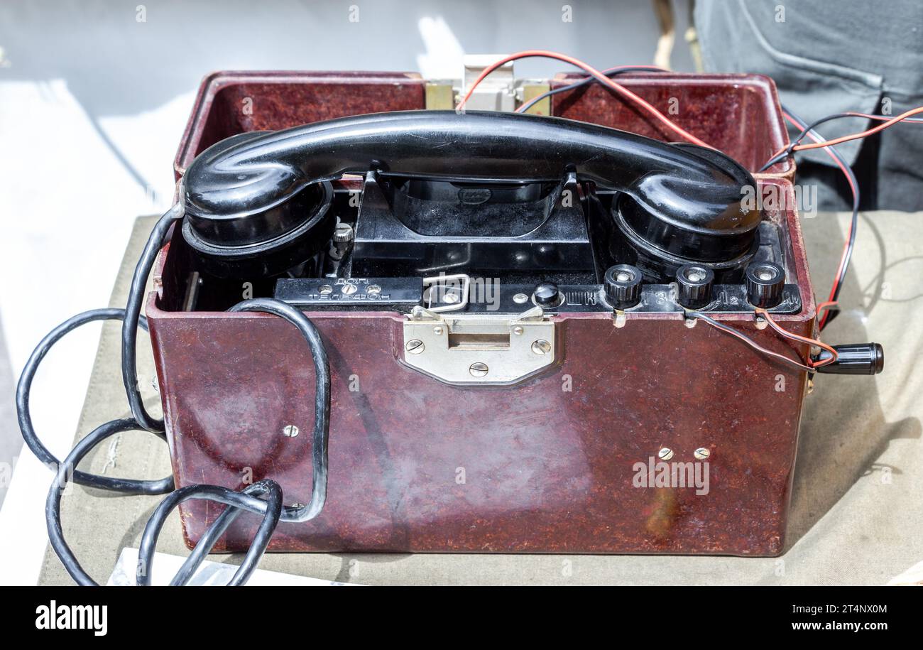 Old Soviet Army field telephone close up Stock Photo - Alamy