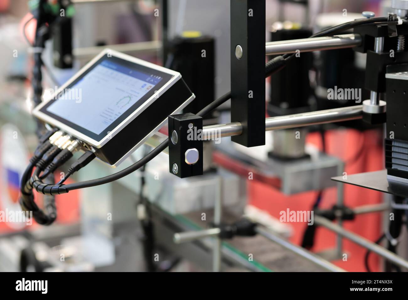 Modern production line with HMI touch screen controller. Selective ... Modern production line with HMI touch screen controller. Selective ...