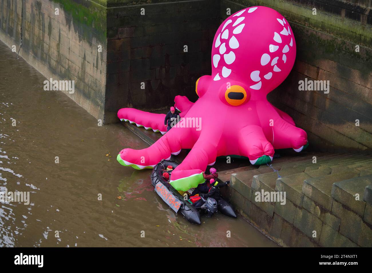 London, UK. 1 November 2023. The environmetal group Greenpeace inflate ...