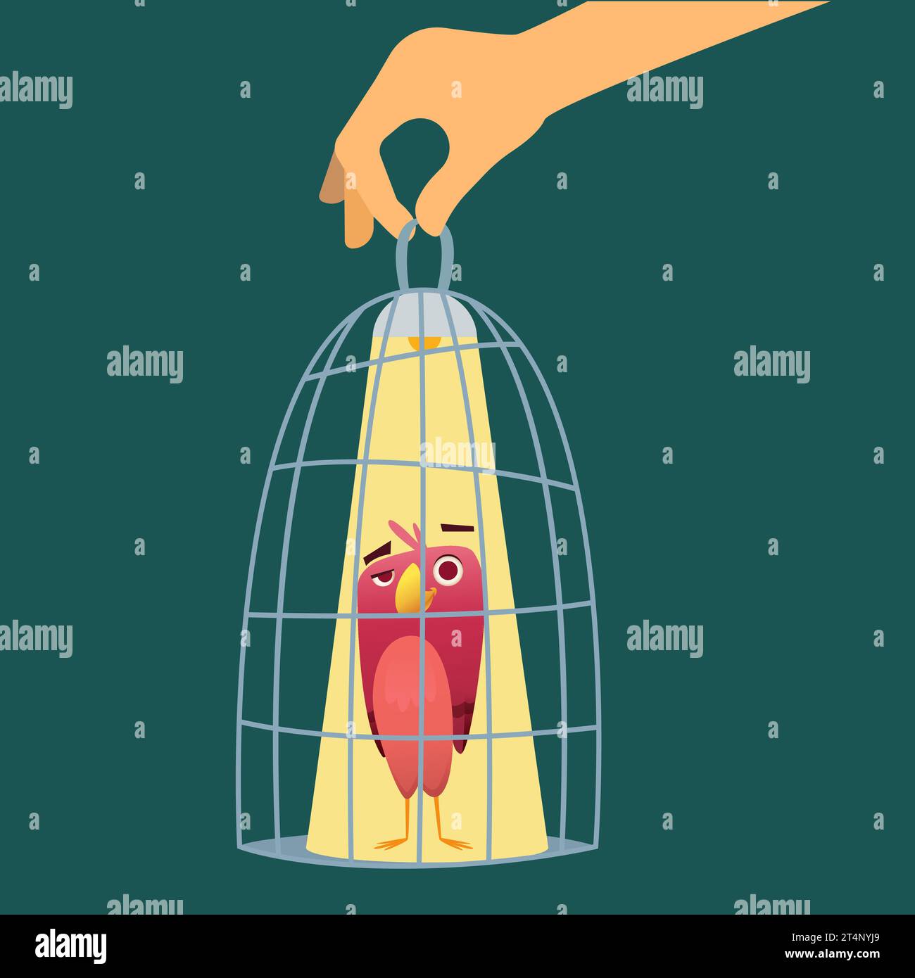 Birds cage. cartoon bird sitting in cage. Vector pictures of prison for ...