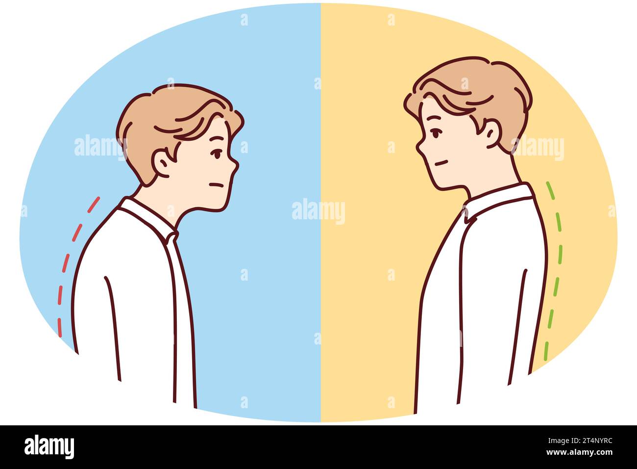 Comparison of man with good and bad back posture. Male suffer from ...