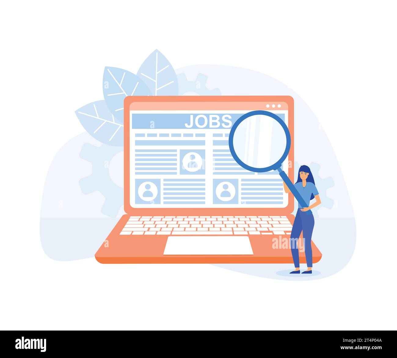 Find Job Online, woman use magnifying Search Employment Newspaper Page ...