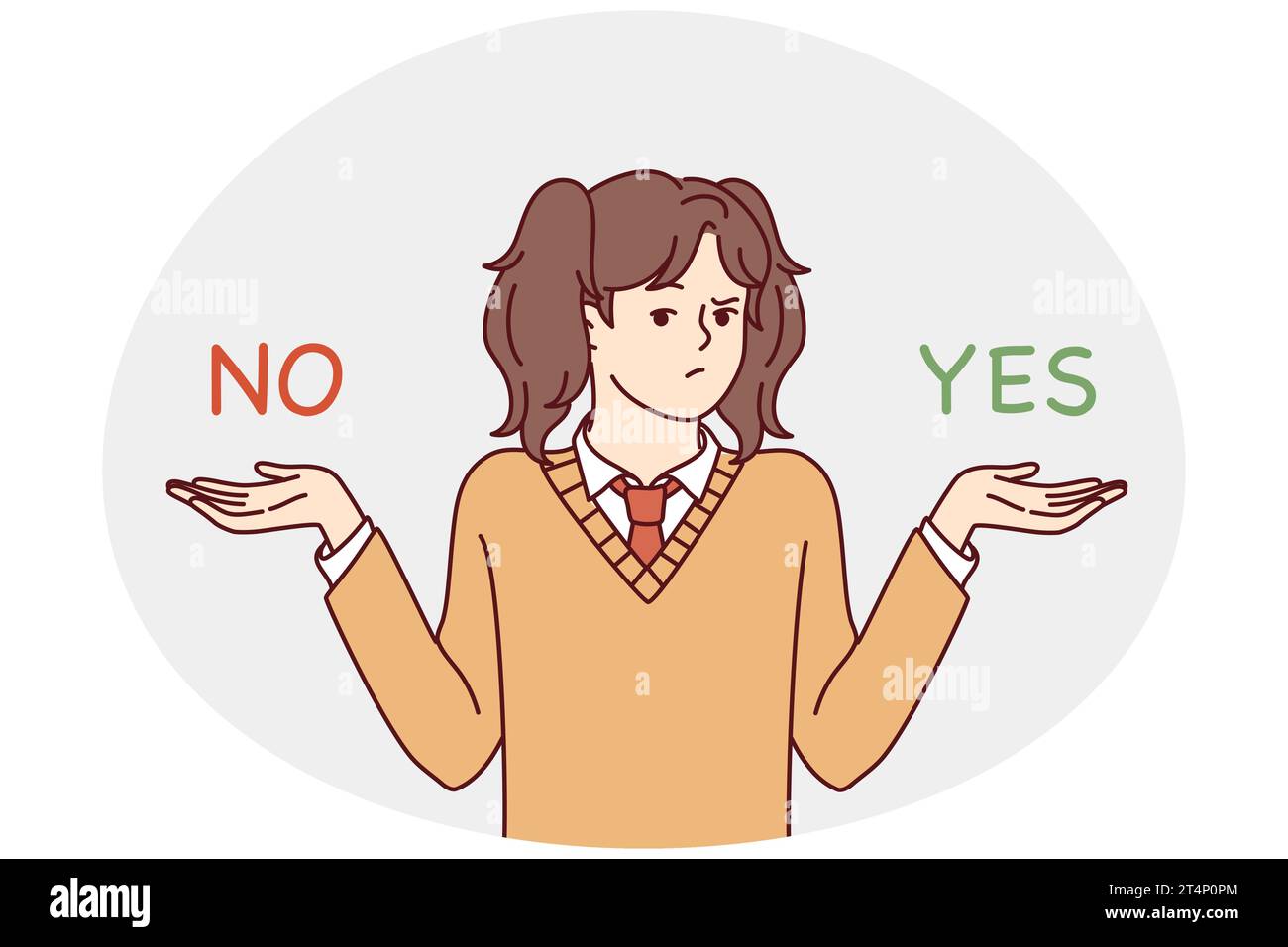 Confused millennial girl make choice between yes and no. Frustrated ...