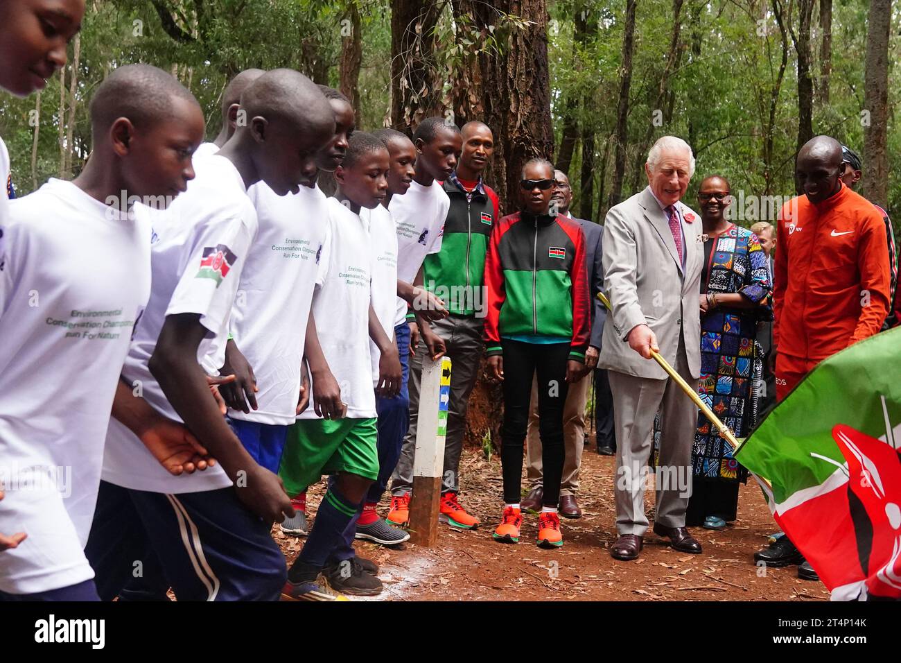 King Charles III and Kenyan marathon runner Eliud Kipchoge (right) flag ...