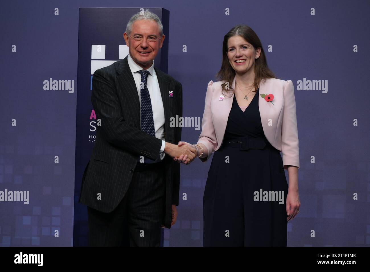 Technology Secretary Michelle Donelan greets Adolfo Urso, Minister of ...