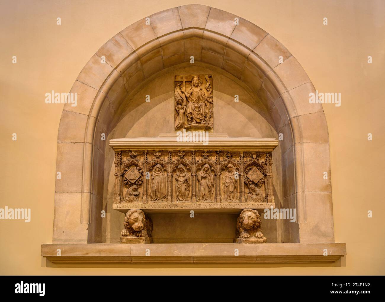 Gothic tomb of Bernat Despujol, located in the ambulatory of the Vic ...