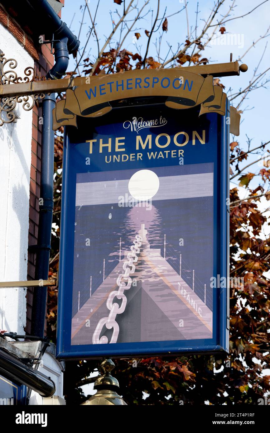 The Moon Under Water pub sign, High Street, Cradley Heath, West ...