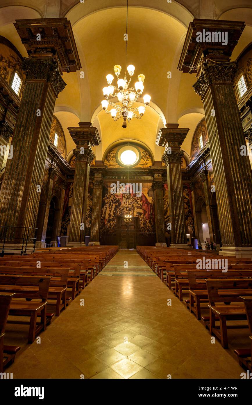 Interior of the neoclassical cathedral of Saint Peter in Vic with ...