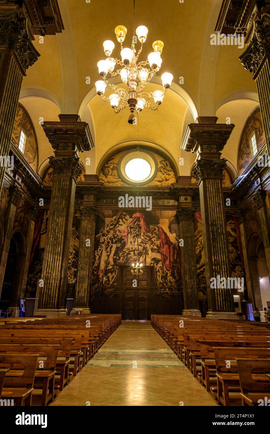 Interior of the neoclassical cathedral of Saint Peter in Vic with ...