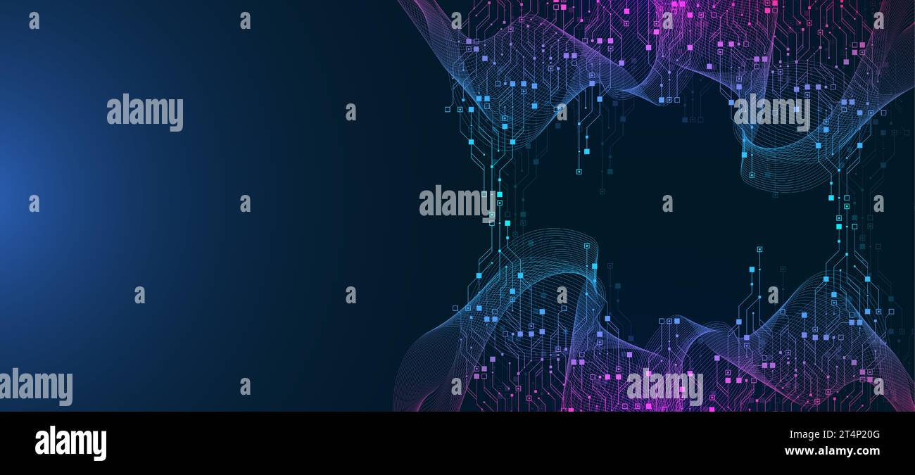 Quantum computer technologies concept. Futuristic blue circuit board background vector. Modern ...