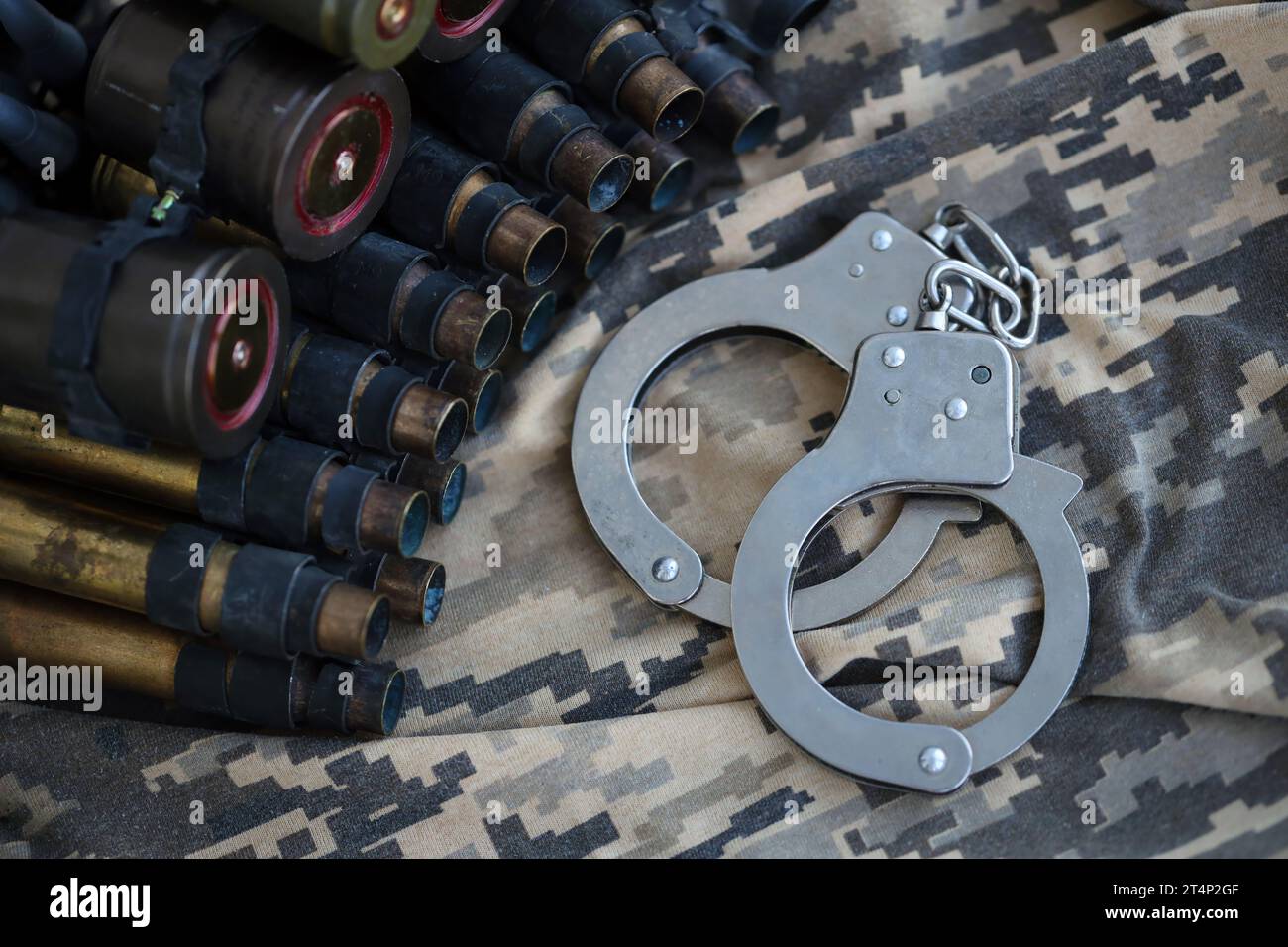 Ukrainian army machine gun belt shells and handcuffs on military ...