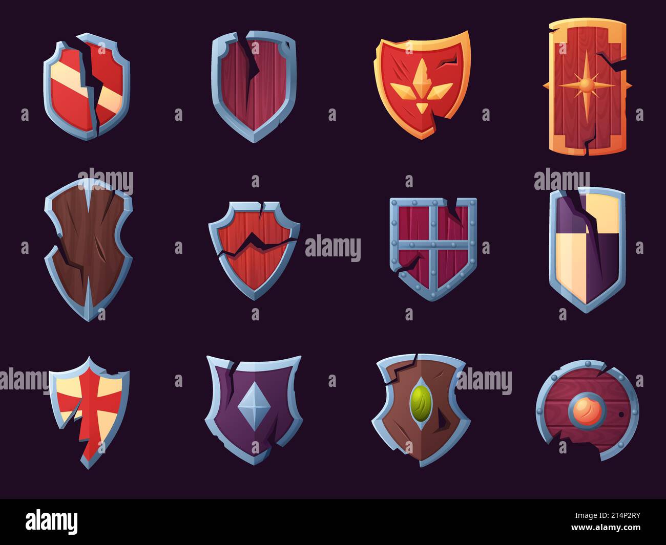 Broken shields medieval icons clipart. Game warrior elements, ancient ...