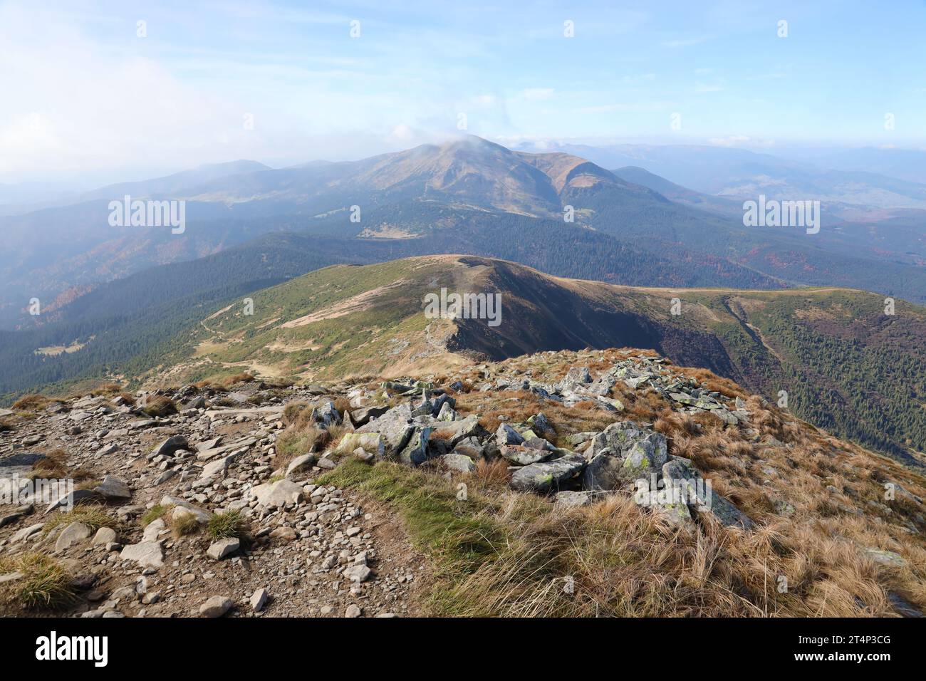Landscape with Mount Hoverla hanging peak of the Ukrainian Carpathians ...